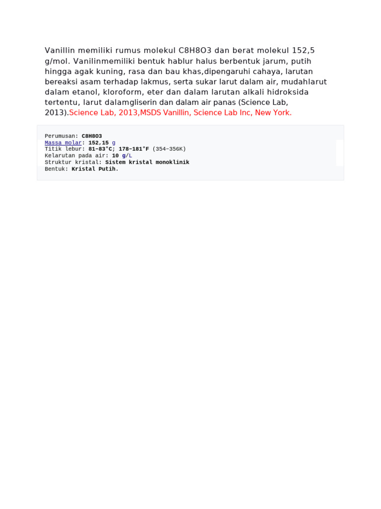 Struktur dan Sifat Vanilin C8H8O3 | PDF