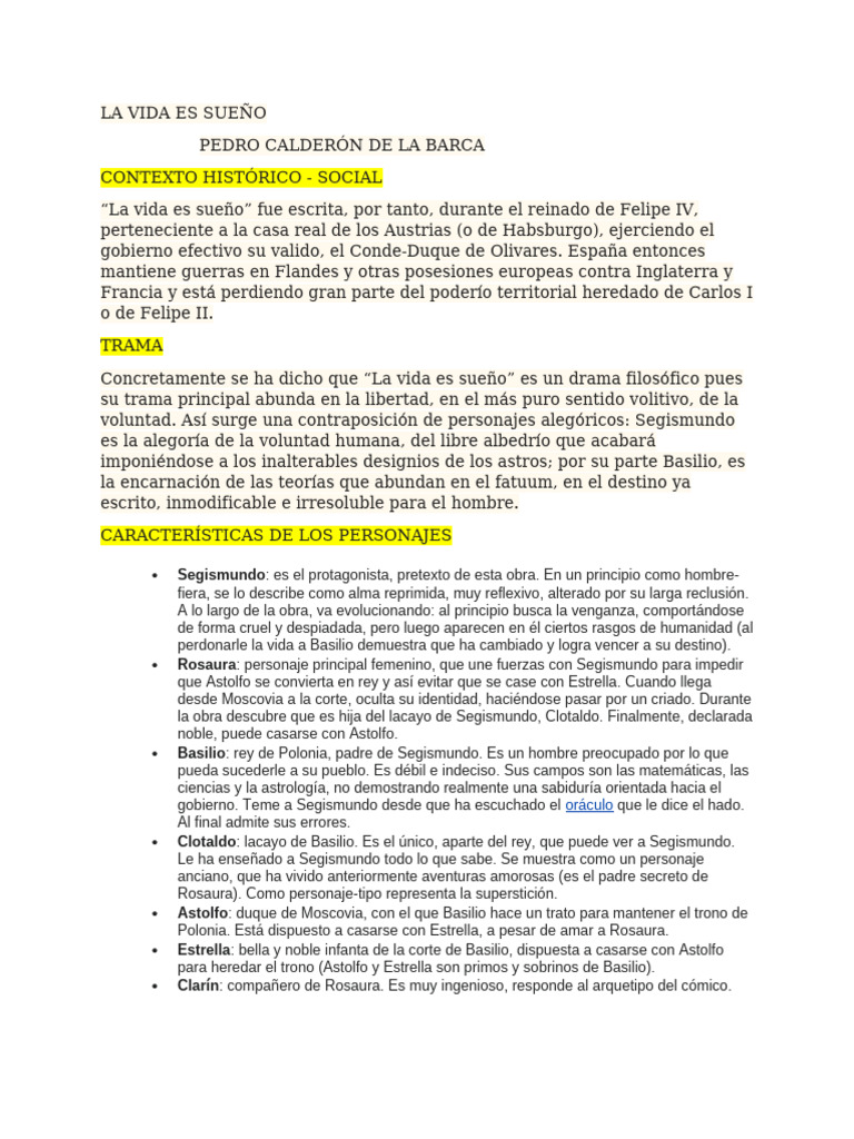 La Vida Es Sueño | PDF