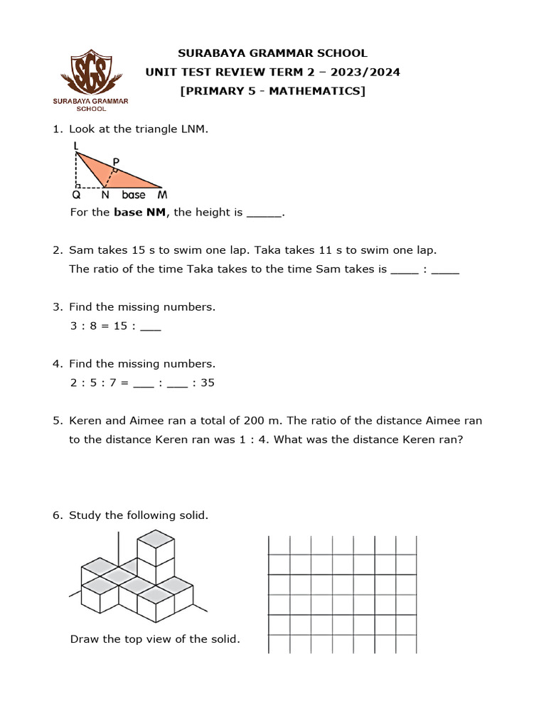 P5 MATHEMATICS (Unit Test REVIEW Term 2 - 2023-202 - 231113 - 144054 | PDF