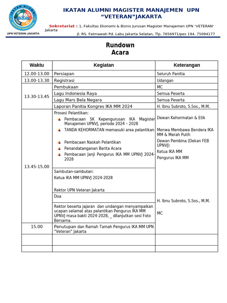 Draft Rundown Acara Pelantikan 2025 Refisi 1 | PDF