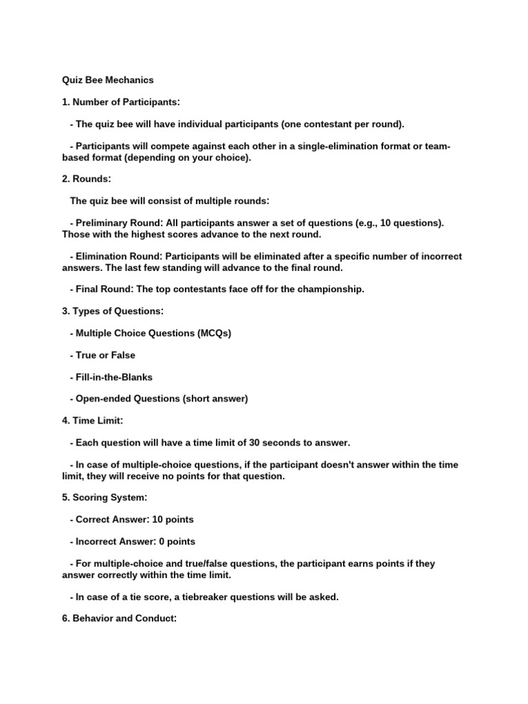 Quiz Bee Rules and Scoring Guide | PDF