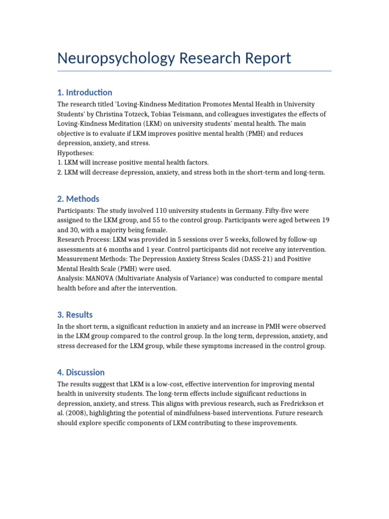 Neuropsychology Research Report | PDF