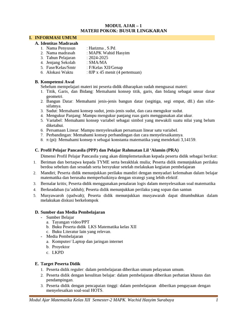 4. MODUL AJAR -MATEMATIKA- 1 new1 | PDF