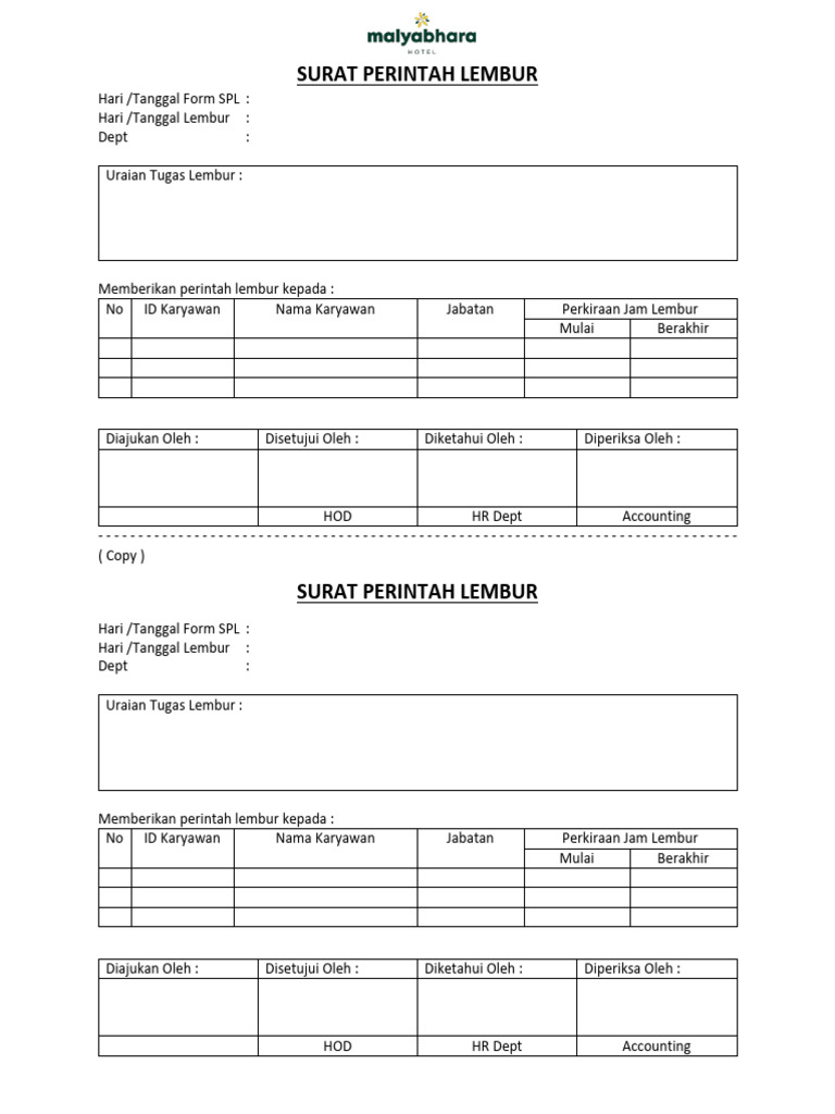SURAT PERINTAH LEMBUR | PDF