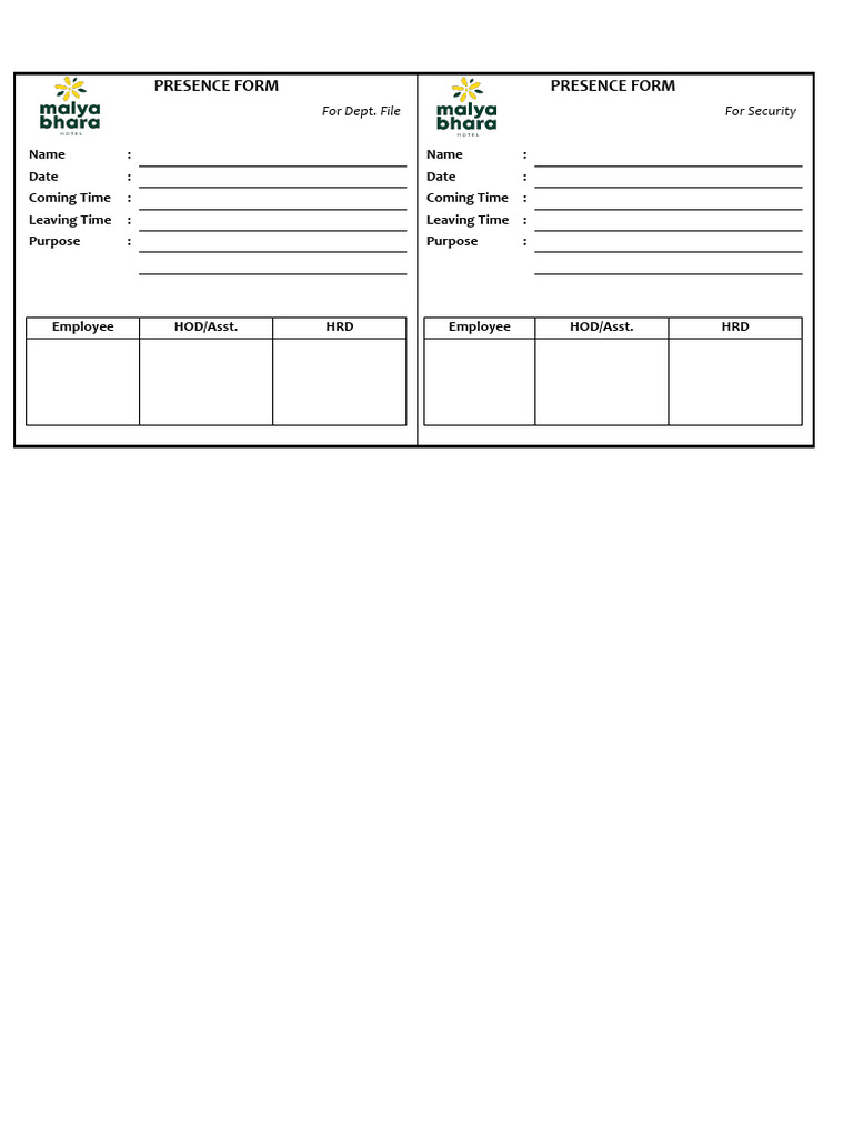 Employee Presence Form Template | PDF