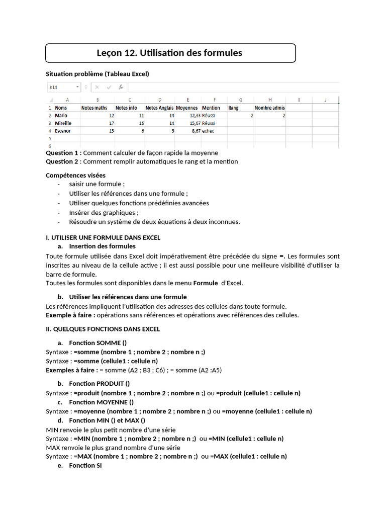Guide rapide des formules Excel | PDF | Microsoft Excel