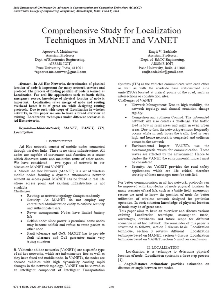 Localization Techniques in MANET & VANET | PDF | Wireless Ad Hoc ...