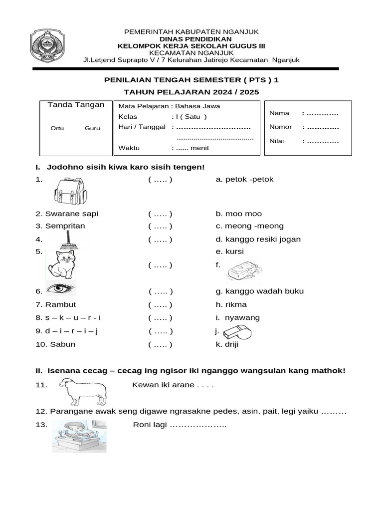 Soal Pts Bhs Jawa Kls 1 (2) | PDF