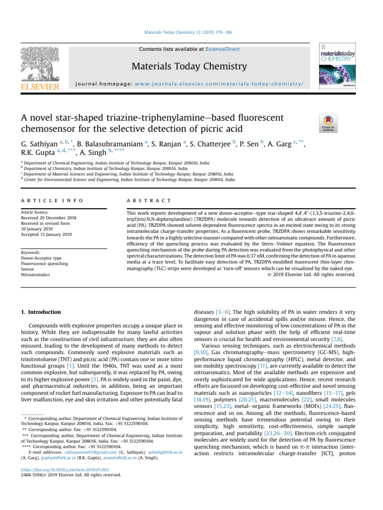 A Novel Star-Shaped Triazine-Triphenylamineebased Fluorescent Chemosensor For The Selective ...