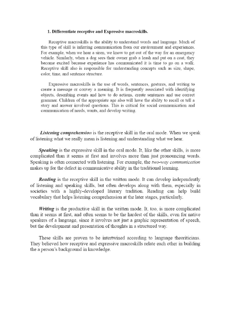 Receptive Vs Expressive Macro Skills | PDF