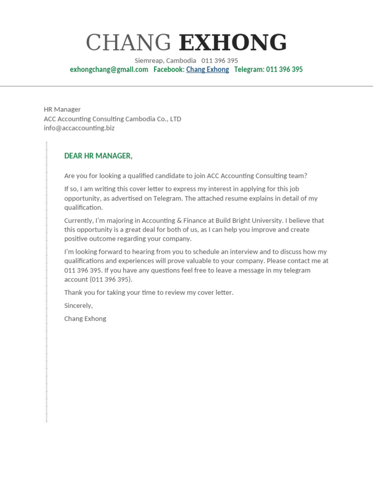 ACC Accounting Cover Letter | PDF