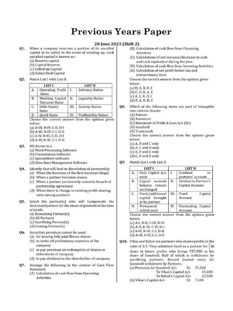 2023 Cuet Paper Acc | PDF