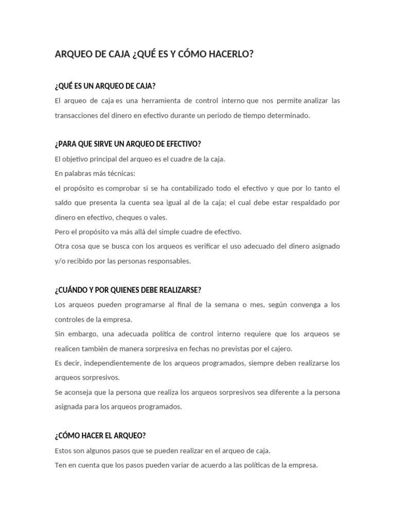 Guía Práctica de Arqueo de Caja | PDF | Contabilidad