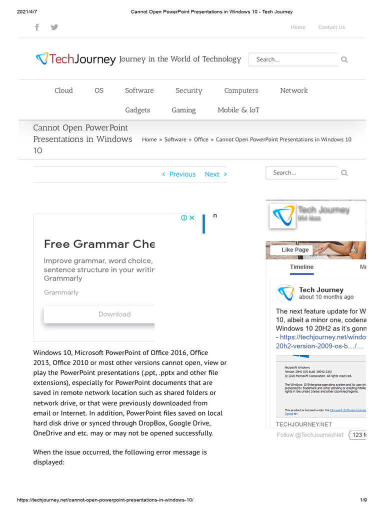 Cannot Open PowerPoint Presentations in Windows 10 - Tech Journey | PDF | Microsoft Windows ...