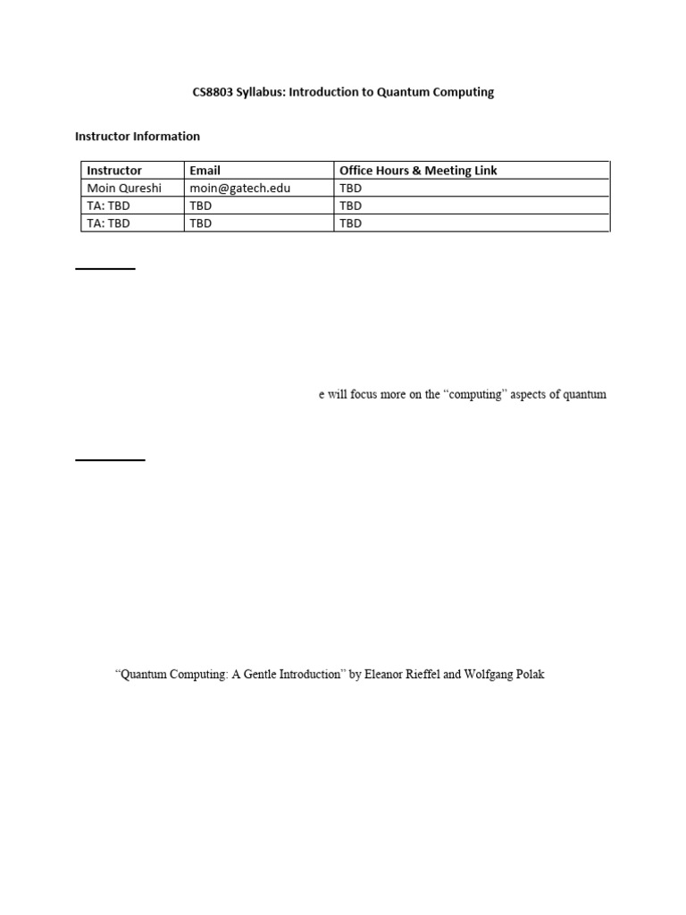 Cs 8803-qc Syllabus 2022-3 | PDF | Quantum Computing | Theoretical Physics