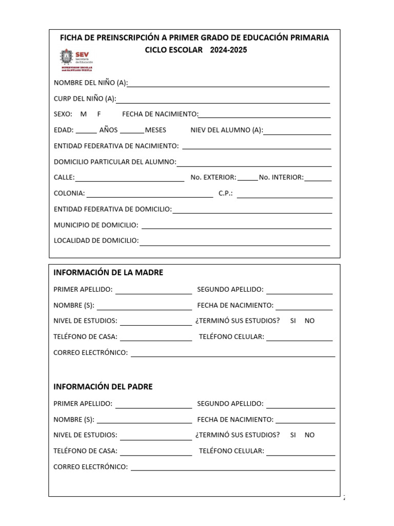 Ficha de Preinscripción | PDF