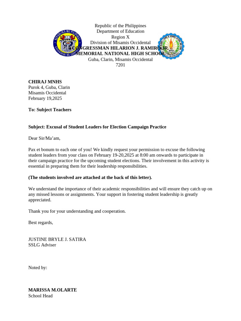 Student Leaders Election Campaign Excusal | PDF