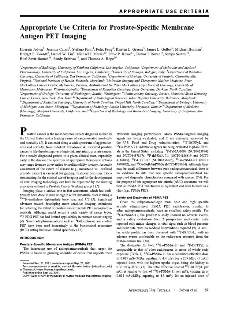 Appropiate Use Criteria PSMA PEt Imaging | PDF