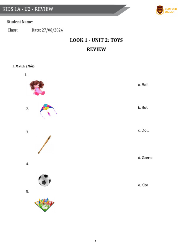 B TR Kids 1 - Unit 2 - Review | PDF