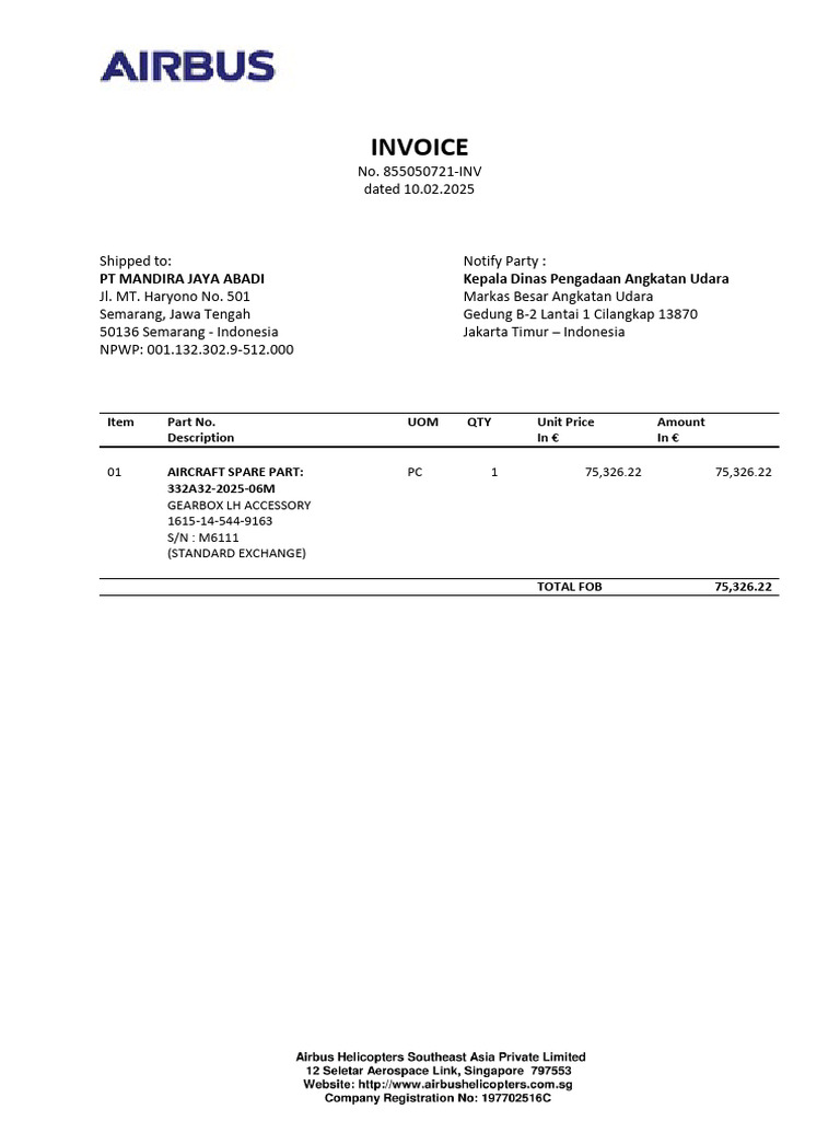 Invoice for PT Mandira Jaya Abadi | PDF