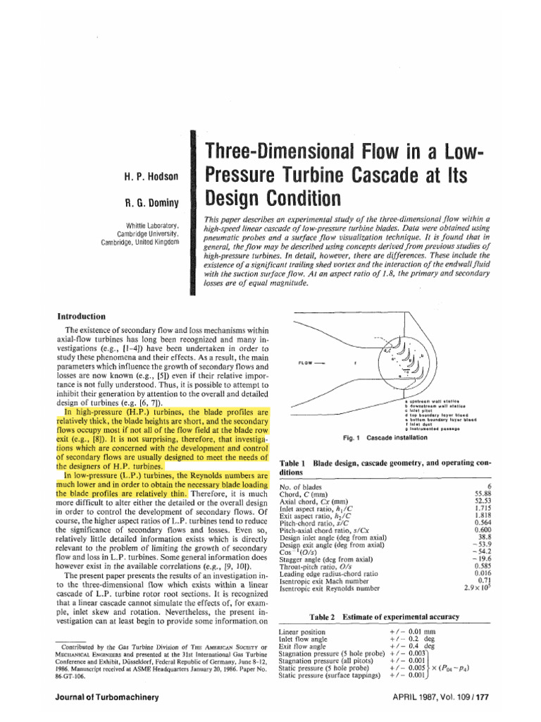 Hodson1987 Cambridge Linear Cascade For LPT | PDF | Turbine | Chemical ...