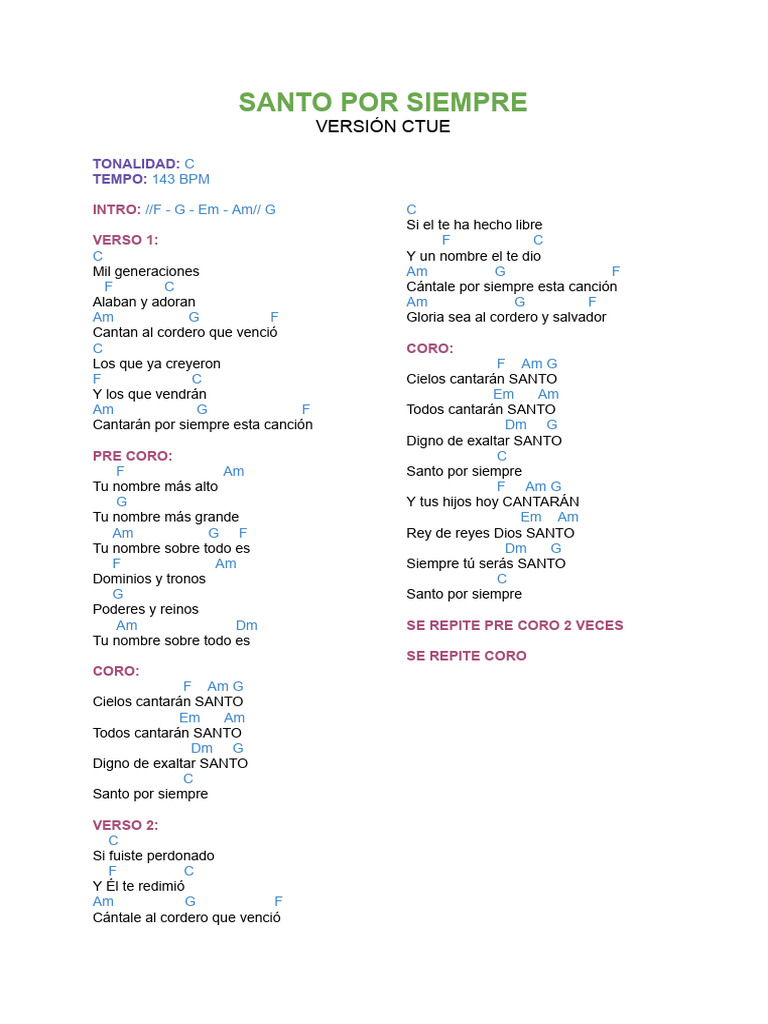 Santo Por Siempre - Version Ctue | PDF