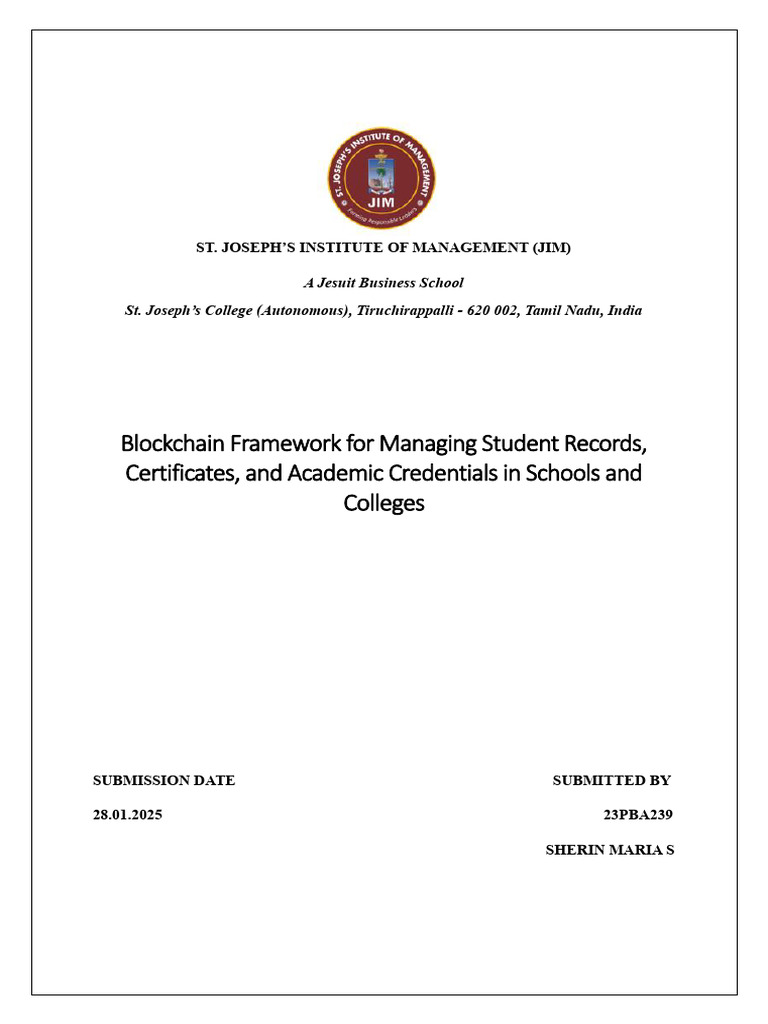 23PBA239 - Blockchain Framework For Managing Student Records | PDF | Credential | Computer Security