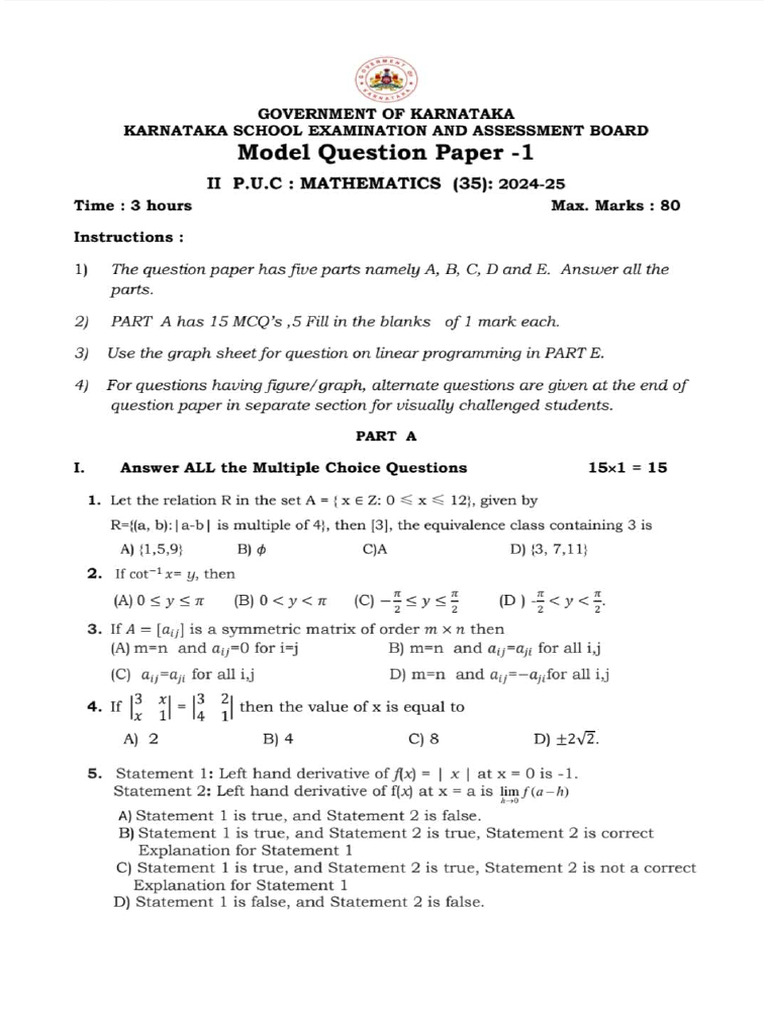 Model Papers - 2nd Puc | PDF