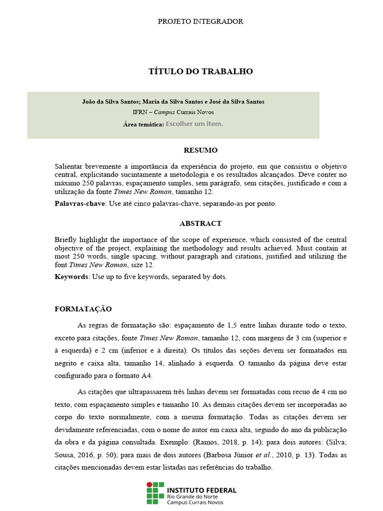 Modelo Relatório Projeto Integrador | PDF