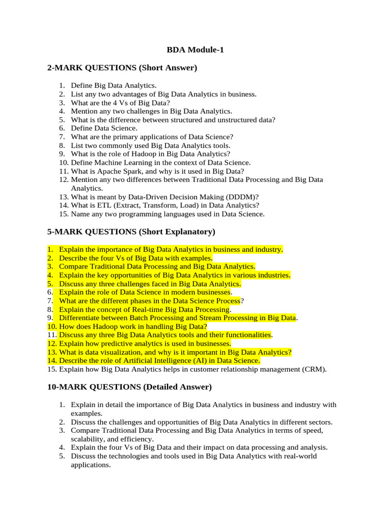 BDA Module | PDF | Apache Hadoop | Big Data BDA Module | PDF | Apache Hadoop | Big Data