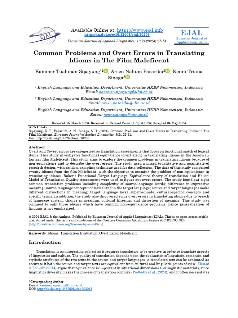 Common Problems and Overt Errors in Translating | PDF | Semantics ...