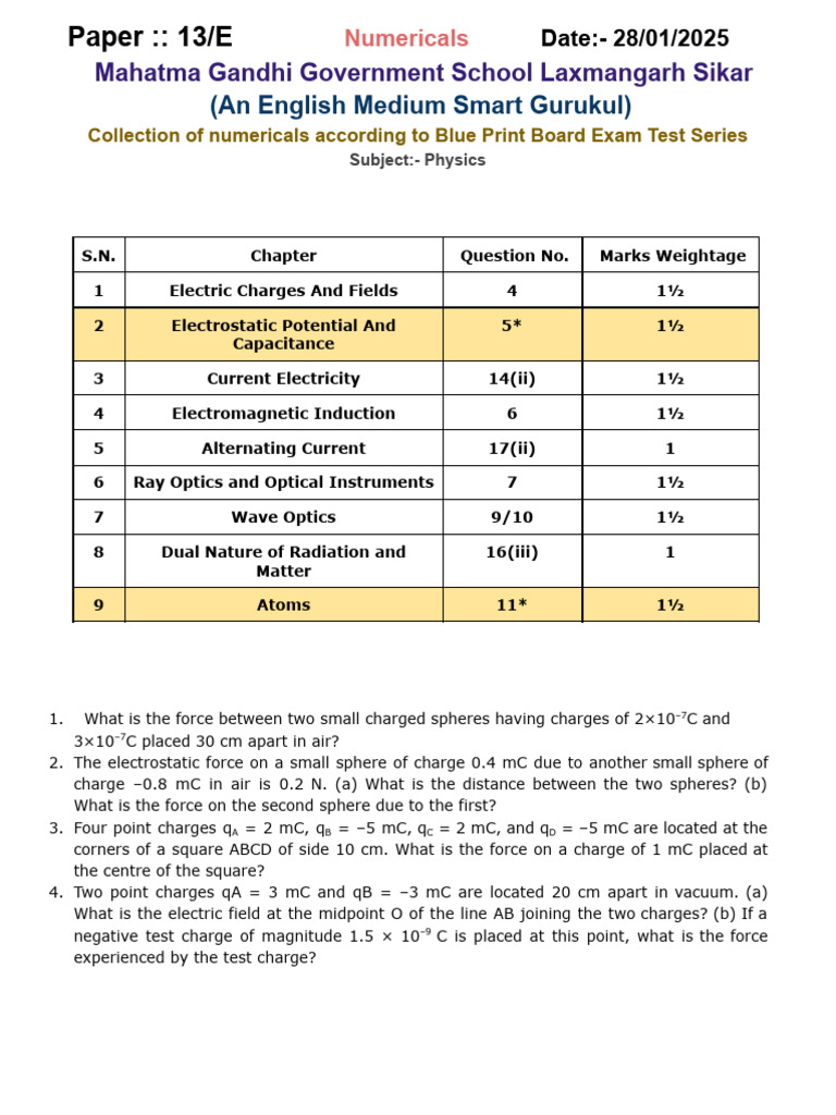 Numericals Physics Acc Blueprint | PDF | Capacitance | Capacitor