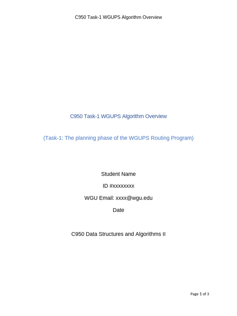 C950 Task-1 Template | PDF
