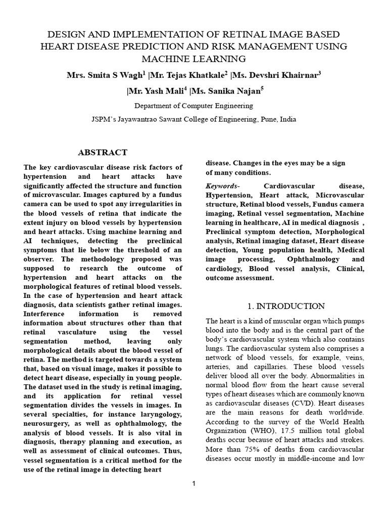 Literature Paper Heart Attack Risk Prediction Using Retinal Images Pdf Support Vector