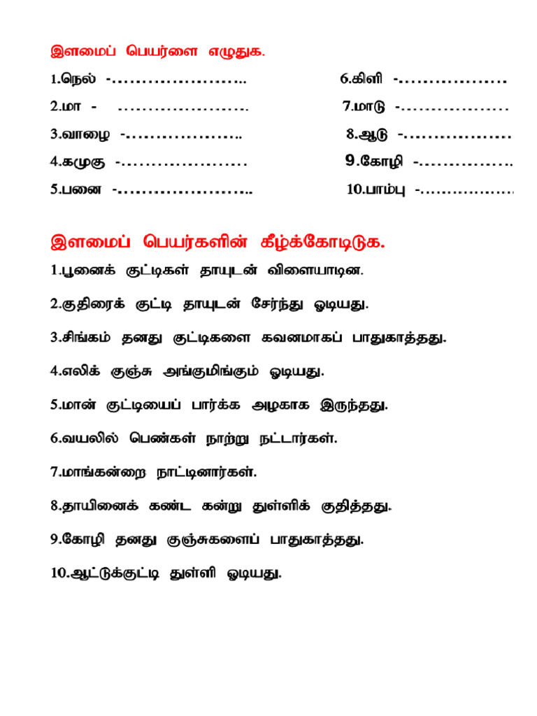 Grade 3 Work Sheet Tamil | PDF