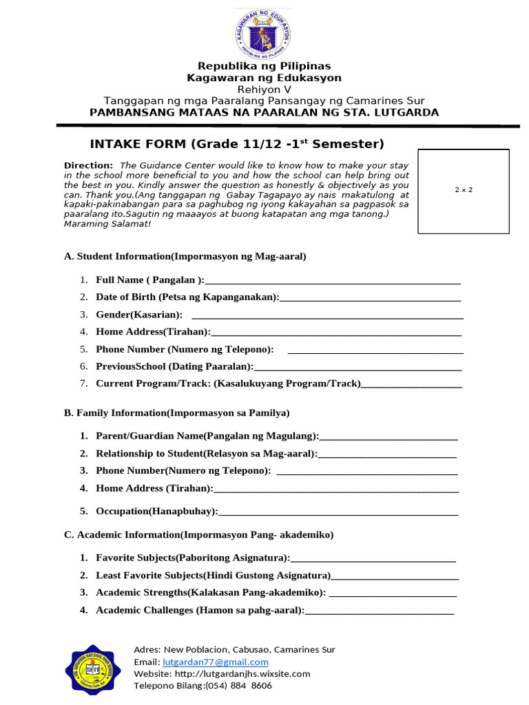 Intake Interview Form Incoming g11 (1) | PDF