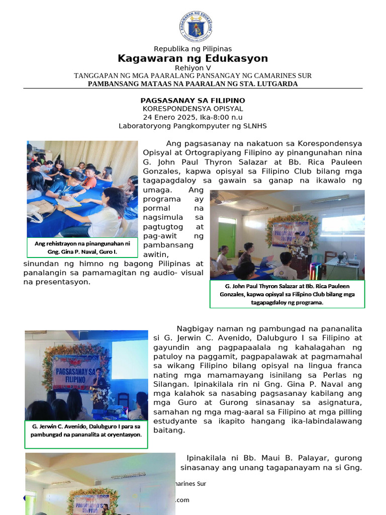 PAGSASANAY SA FILIPINO narrative | PDF