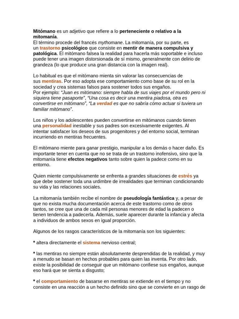Entendiendo la Mitomanía | PDF | Mentira | Sicología
