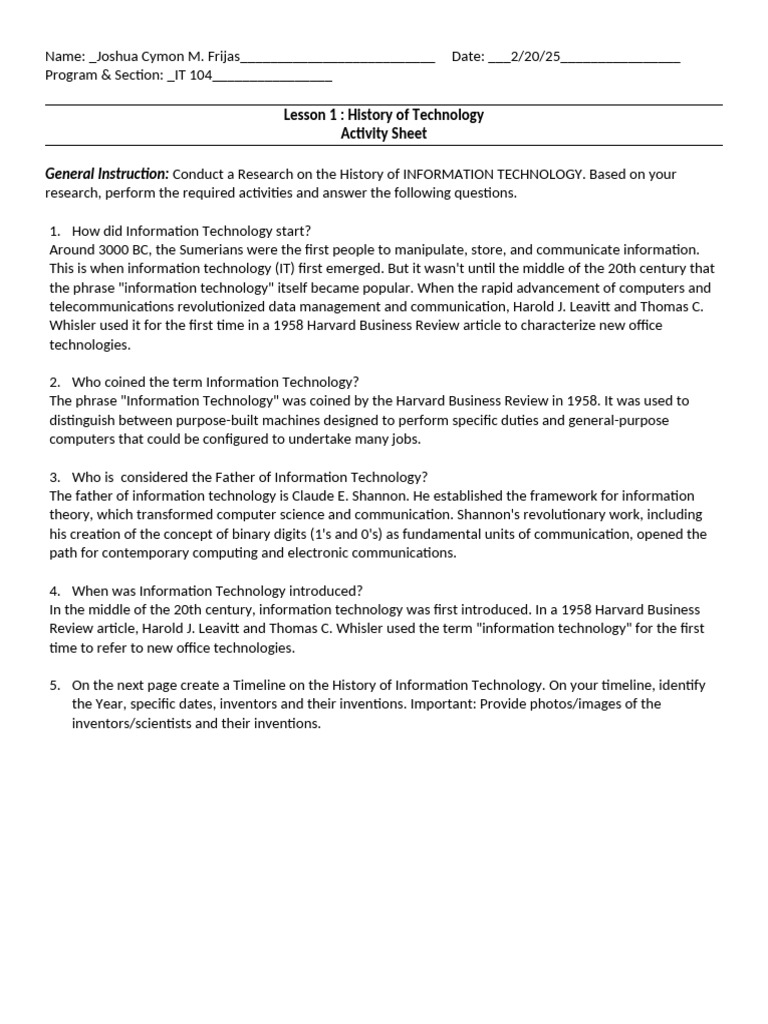 History of Information Technology Overview | PDF | Information ...