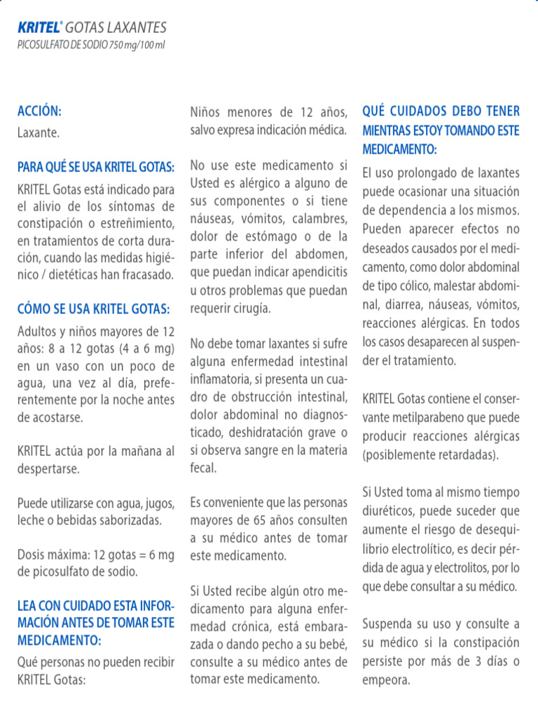 Kritel Gotas Prospecto | PDF | Estreñimiento | Enfermedades y trastornos