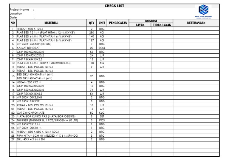 Material Checklist for Construction Project | PDF