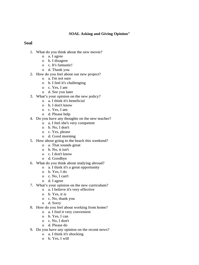 Opinion Questions and Responses Guide | PDF