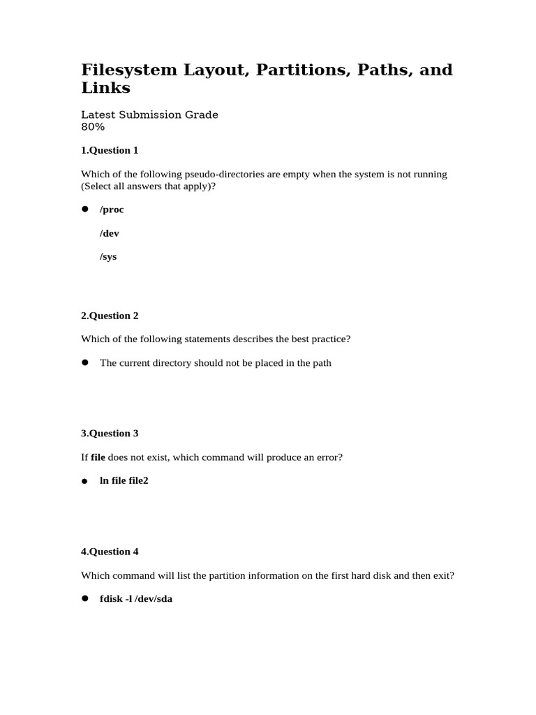Filesystem Layout, Partitions, Paths, and Links | PDF