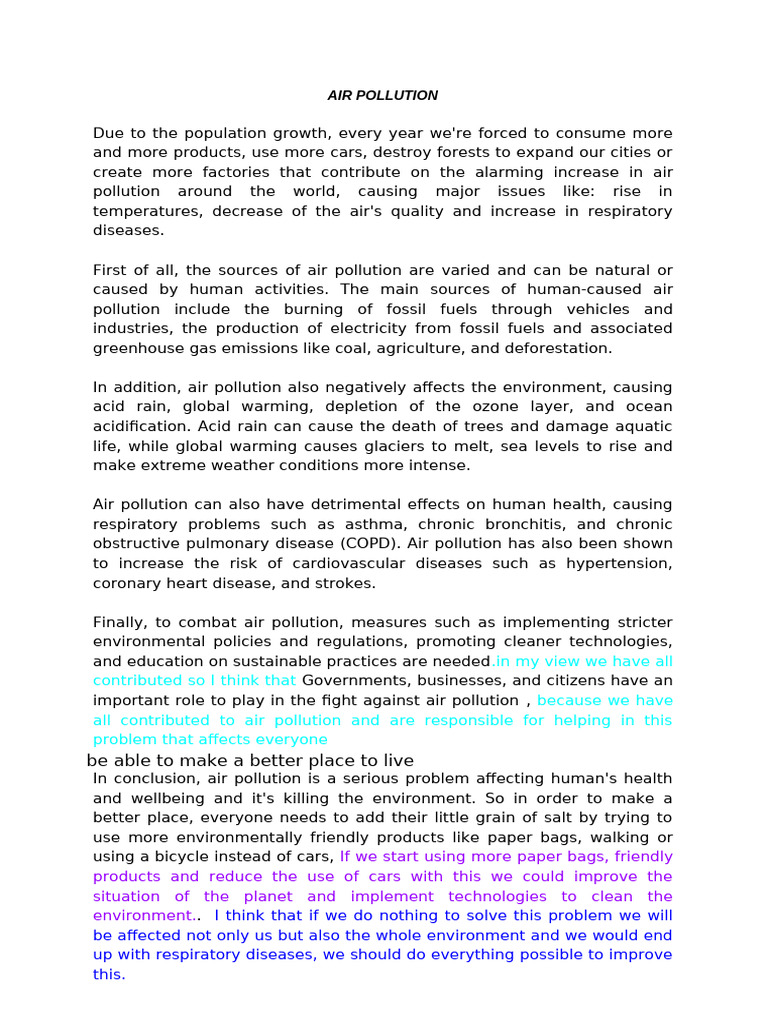 Air Pollution English Essay | PDF | Air Pollution | Pollution