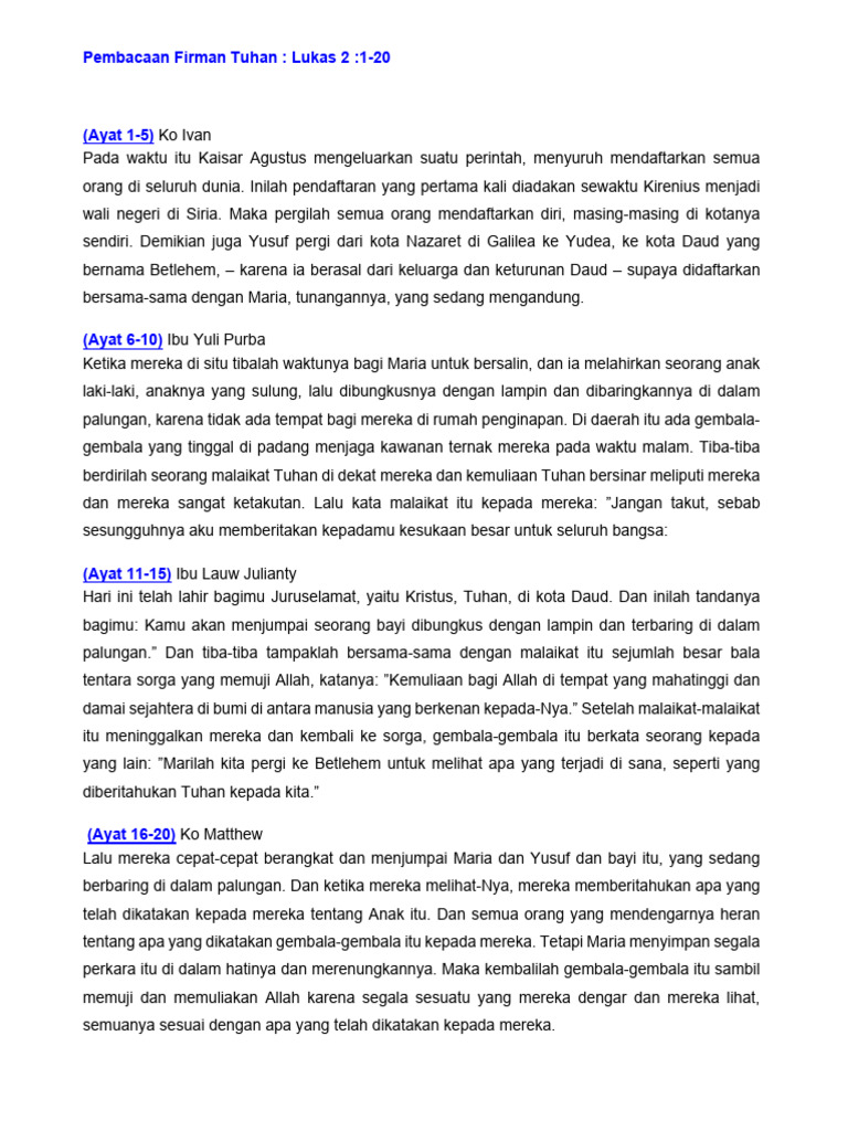 Pembacaan Firman Tuhan | PDF