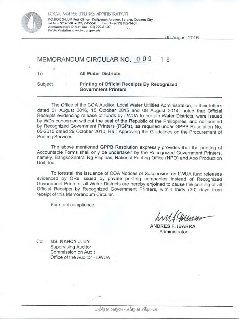 MC 009 16 Official-Receipts | PDF