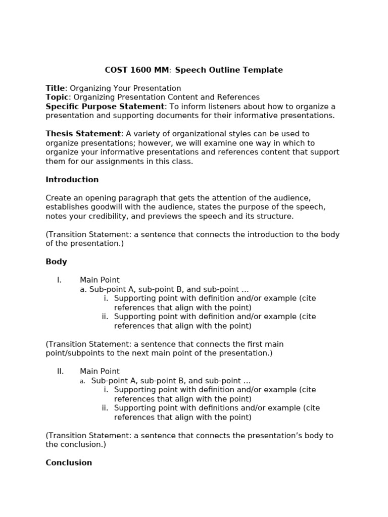 Presentation Speech Outline Guide | PDF