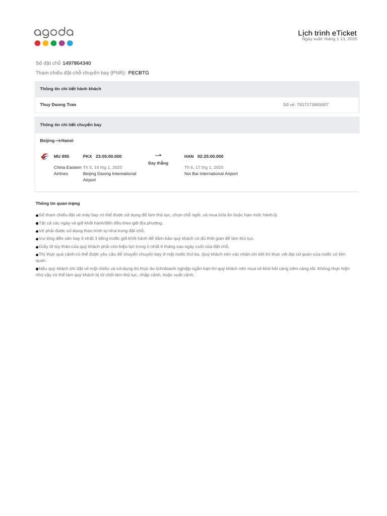 Booking ID 1497864340 ETicket | PDF