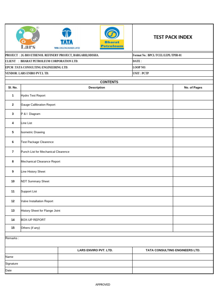 01-Test Pack Index | PDF