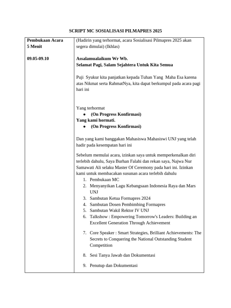 Skrip MC CLOSING MABIM X SAA 2023 - SCRIPT BARENG | PDF